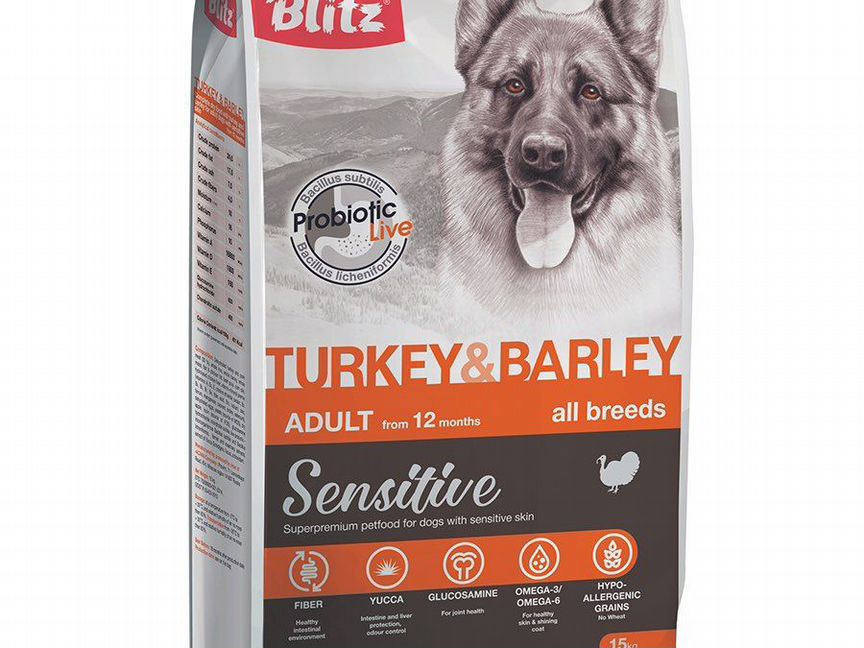 Blitz для взрослых собак индейка ячмень 15 кг