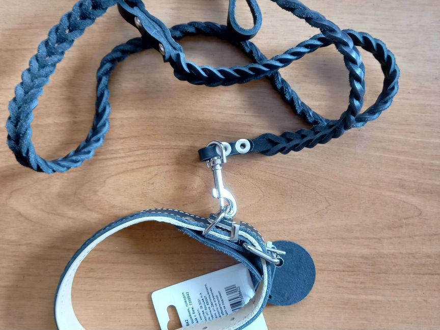 Кожаный ошейник 41 см и поводок