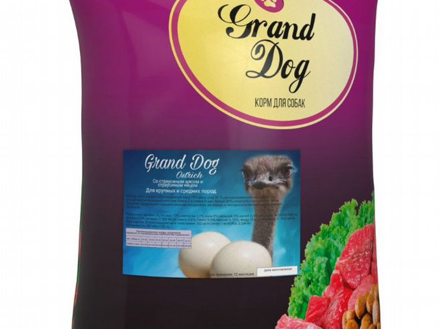 Корм Гранд Дог Ostrich maxi 10кг с яйцом