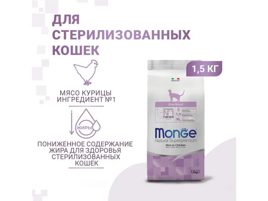 Корм Monge Cat Sterilised 1,5 кг. Срок до 05.24