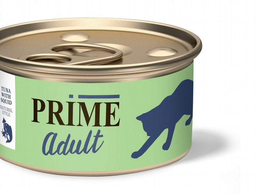 Prime консервы для кошек Тунец с кальмаром в собст