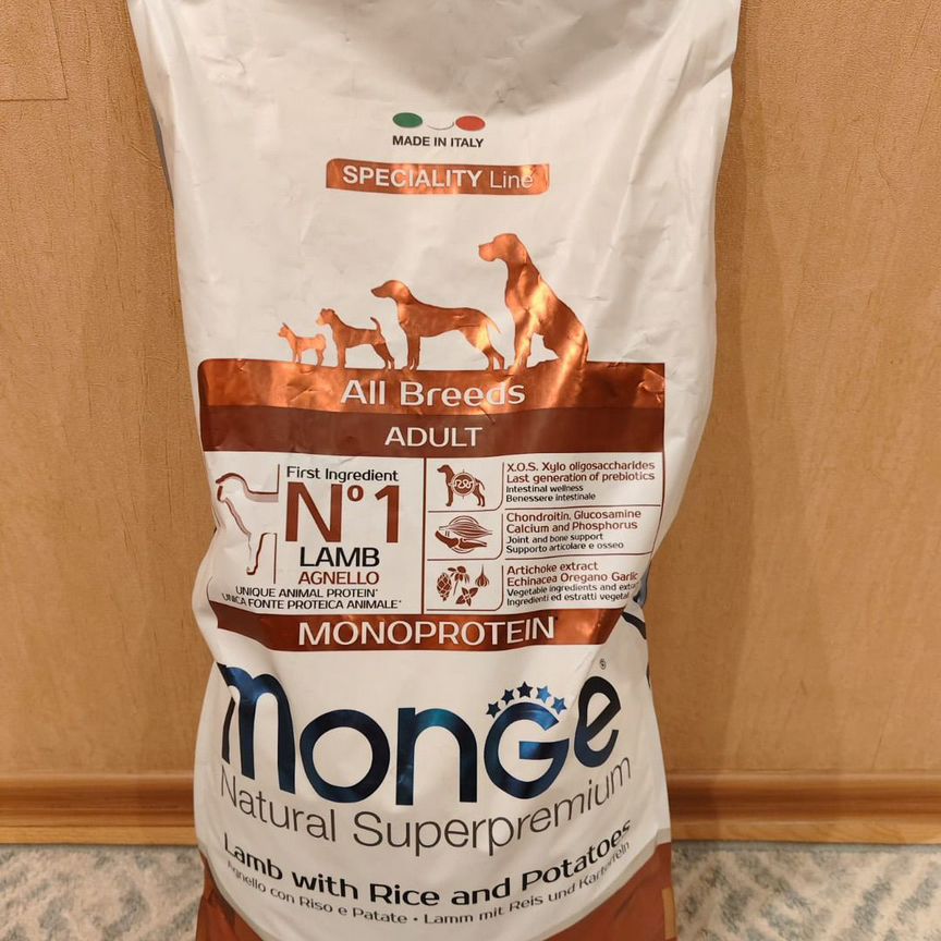Корм для взрослых собак monge Монж ягненок 12 кг