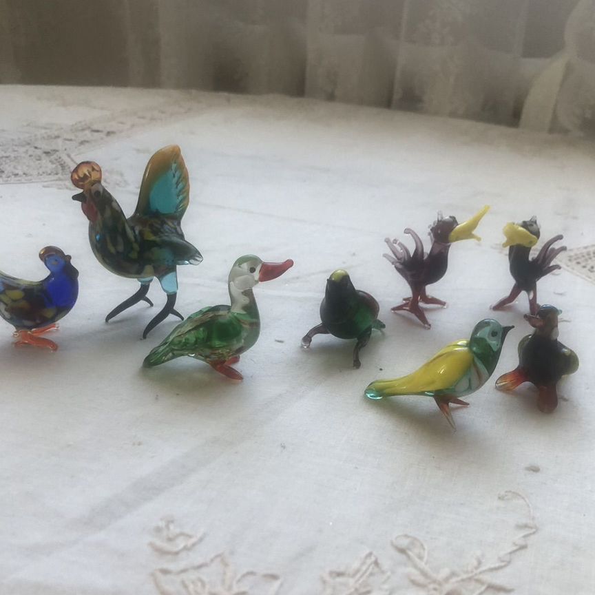 Набор декоративных птиц из стекла