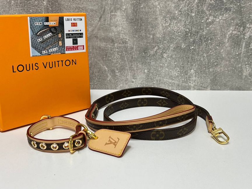 Ошейник для собак louis vuitton кожаный поводок