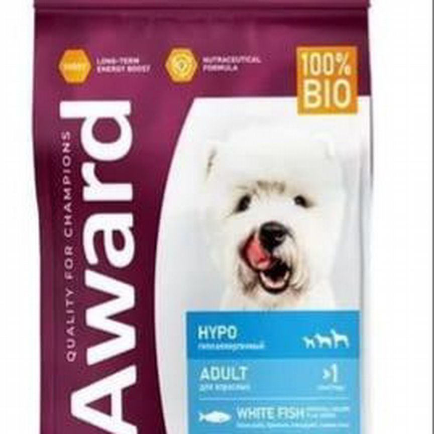 Корм для собак award с белой рыбой