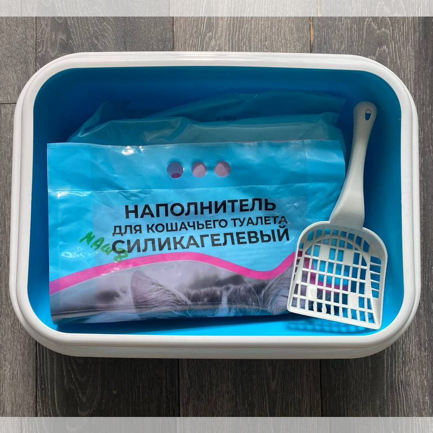 Кошачий лоток с наполнителем и совком