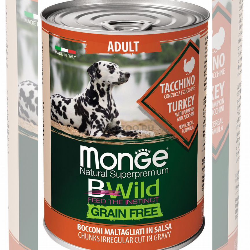 Влажный корм для собак Monge bwild Tacchino