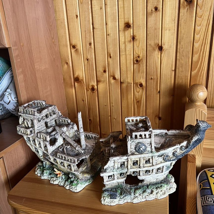 Декор в аквариум затонувший корабль