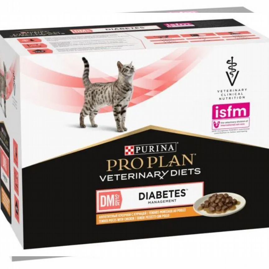 Pro Plan DM корм д/кошек при диабете, 10шт по 85 г