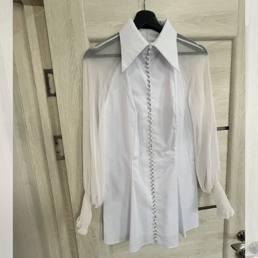 Рубашка хлопок белая рукава прозрачные